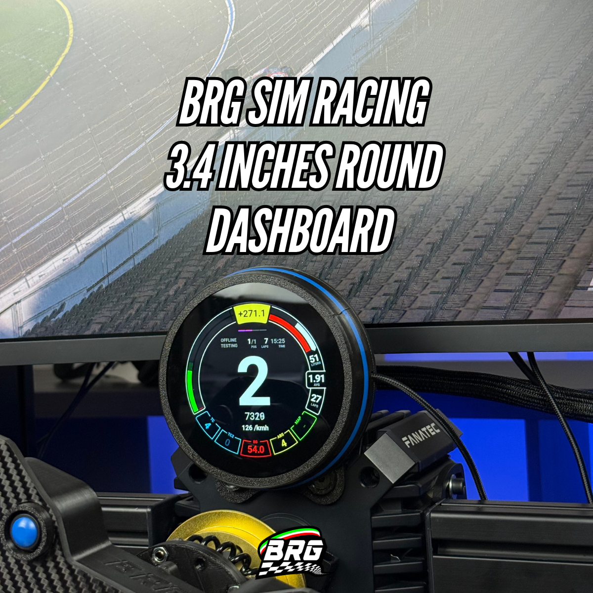 BRG Simracing Round Dashboard 3.4 Inch Screen – Compact Design, 16 LED